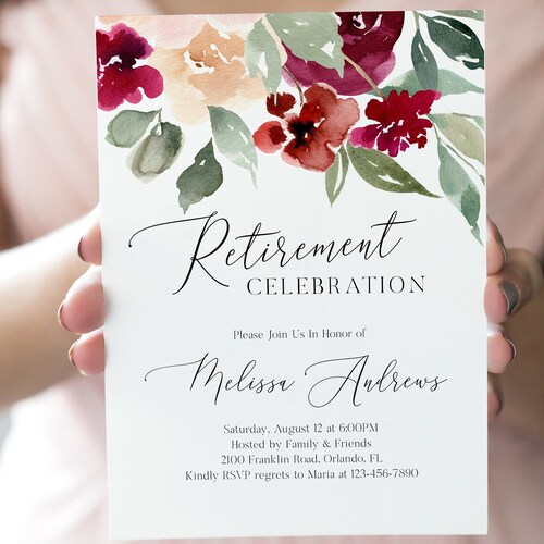 Printable Floral Retirement Party Invitation Template DIY - Etsy