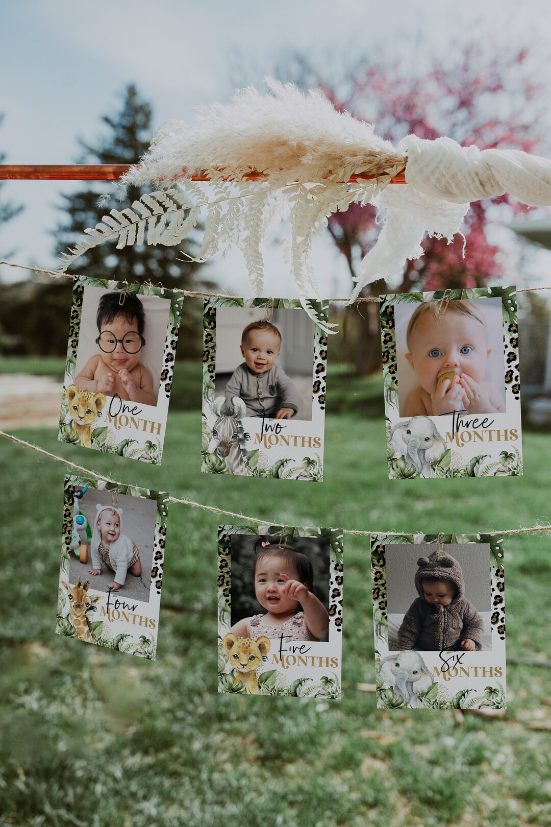 First Birthday Photo Cards, Safari Milestone Cards, Jungle Animals ...