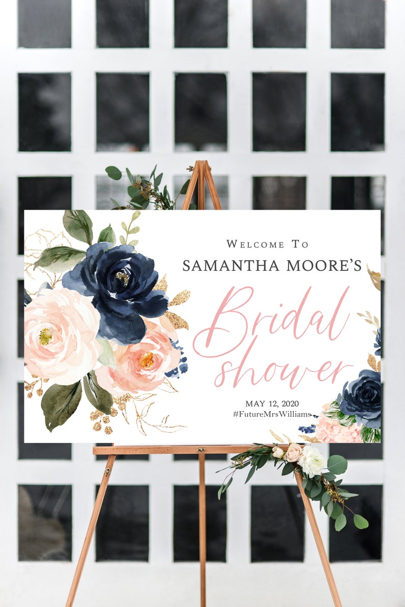 Navy Blush Bridal Shower Welcome Sign Template Editable - Etsy
