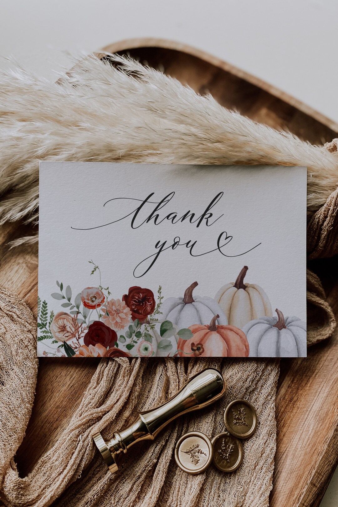 Fall Thank You Card Printable Fall Pumpkins Autumn Florals - Etsy