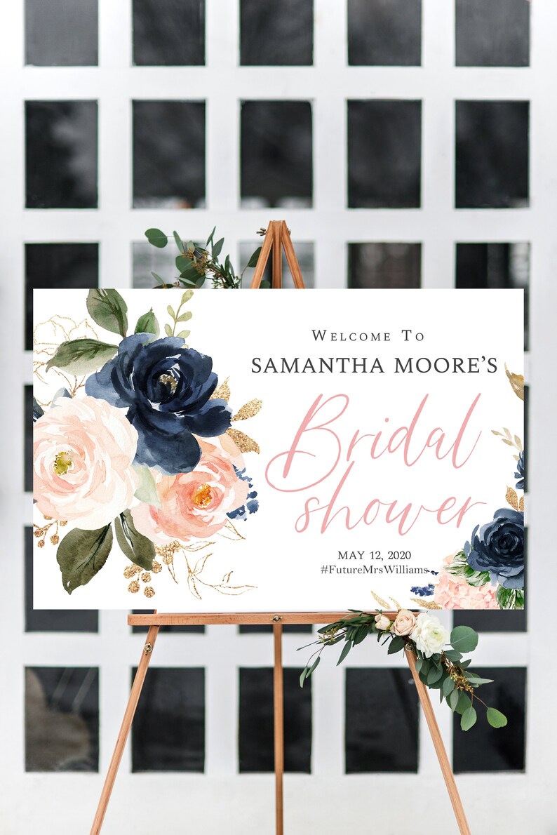 Navy Blush Bridal Shower Welcome Sign Template Editable - Etsy