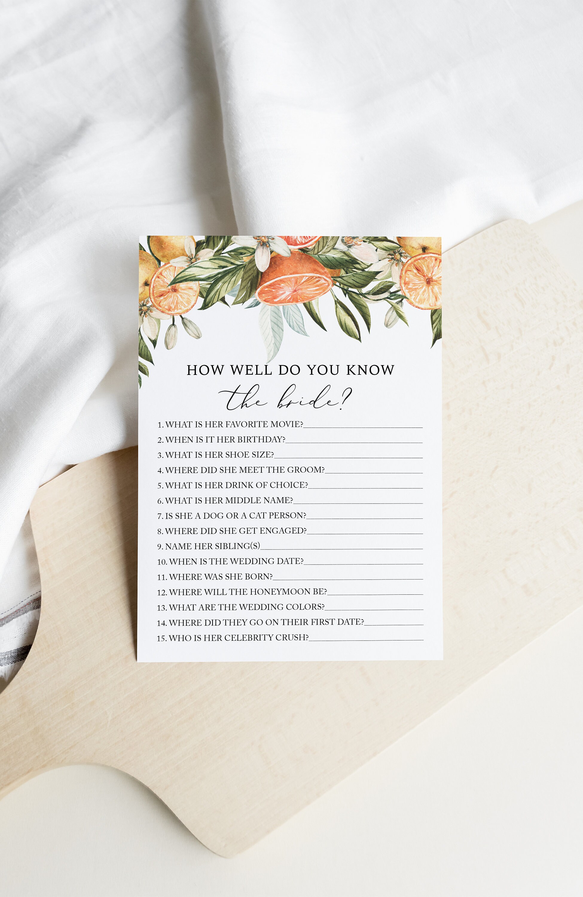 Citrus How Well Do You Know the Bride Game Bridal Shower - Etsy