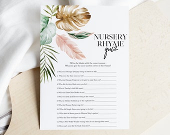 Nursery Rhyme Quiz Greenery Baby Shower Game Printable - Etsy