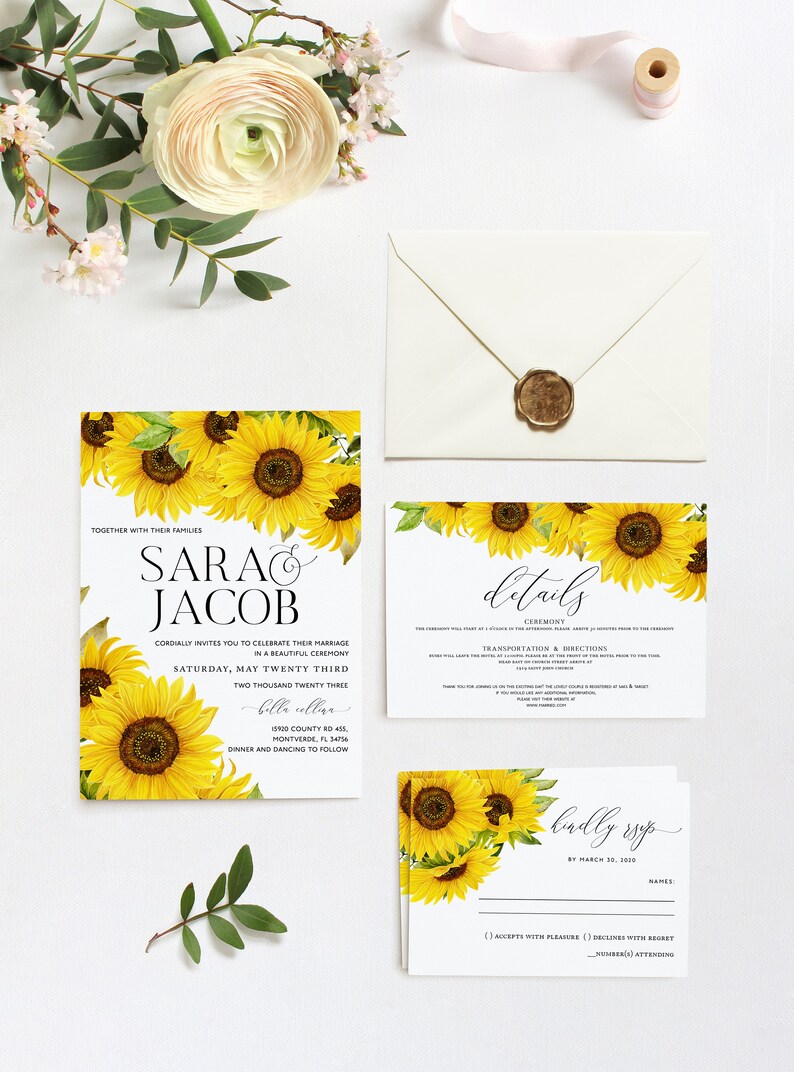 Paper & Party Supplies Sunflower Summer Wedding Invitation Set ...