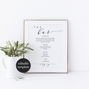 The Bar Menu Sign Bar Menu Sign Printable Wedding Bar Menu | Etsy