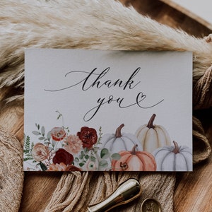 Fall Thank You Card Printable Fall Pumpkins Autumn Florals - Etsy