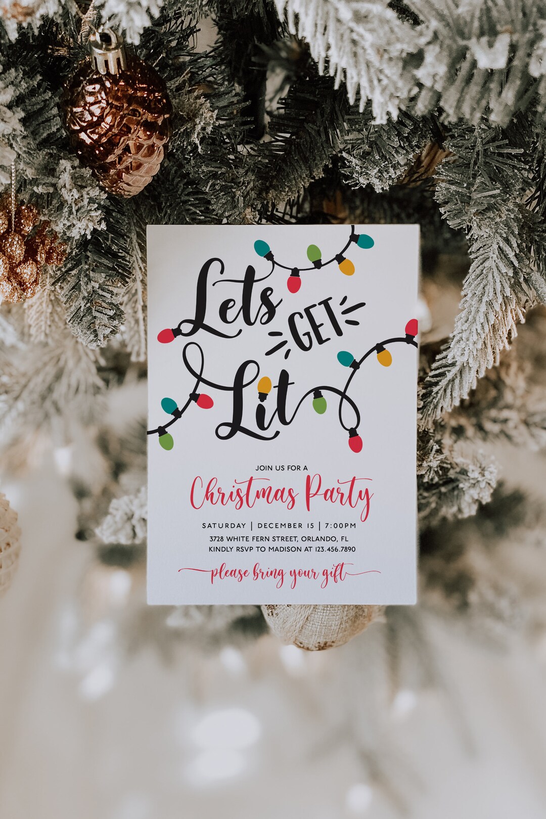 Christmas Party Invitation Template, Lets Get Lit Invitation, Christmas ...