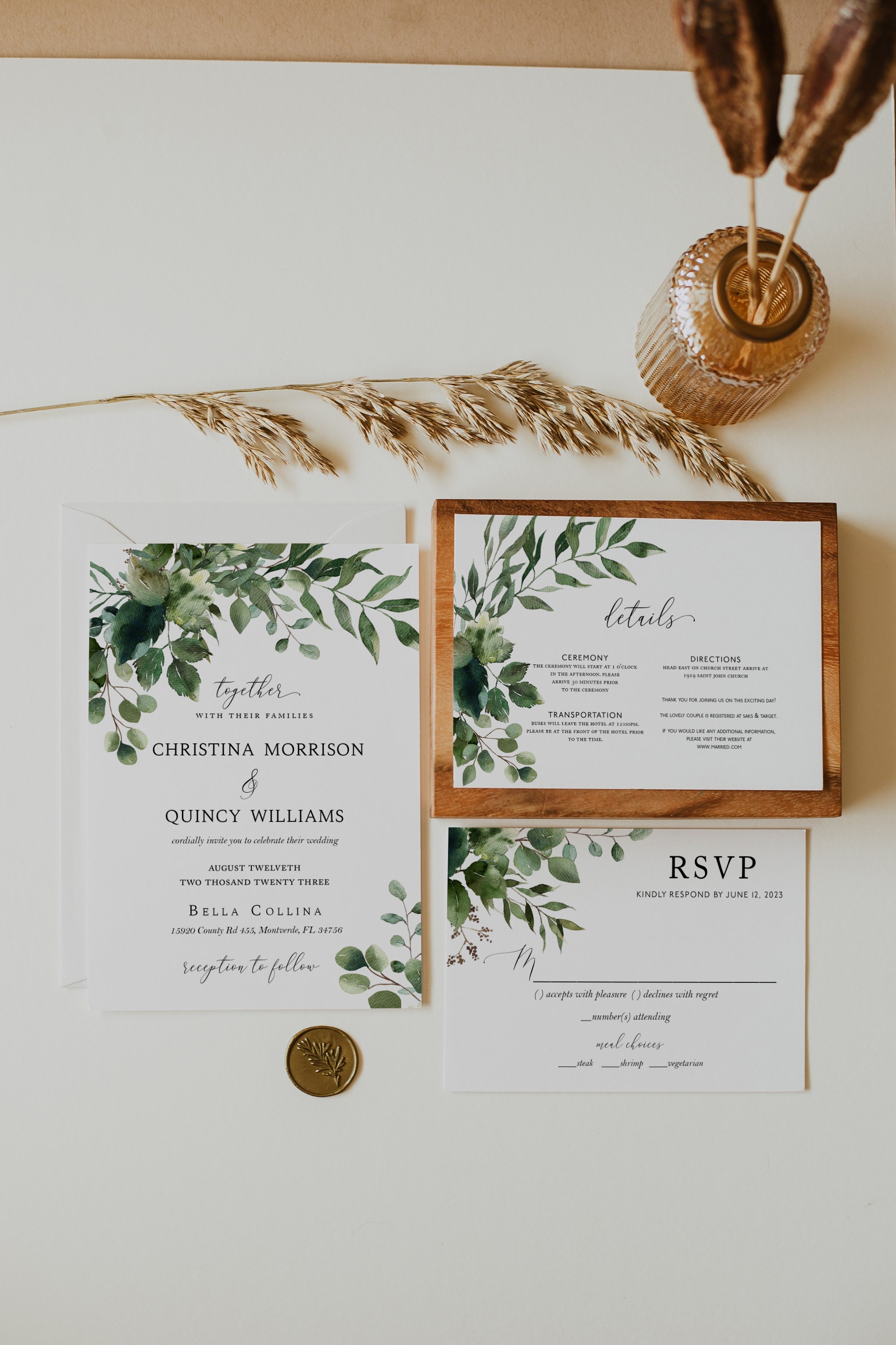 Greenery Wedding Invitation Set Greenery Wedding Invite RSVP - Etsy