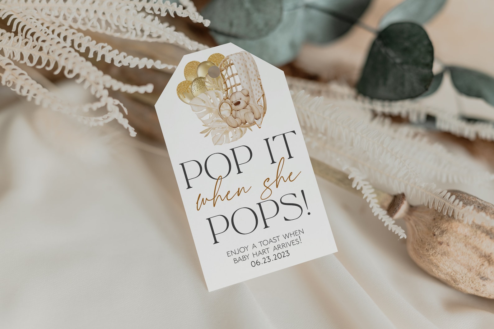 Teddy Bear Pop It When She Pops Tag Teddy Bear Baby Shower | Etsy