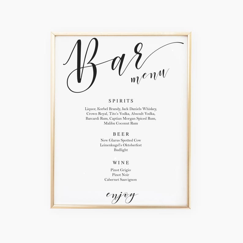 Script Bar Sign Template Wedding Bar Menu Signs Signature - Etsy