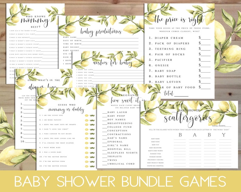 Lemon Baby Shower Games Bundle Baby Shower Games Template | Etsy