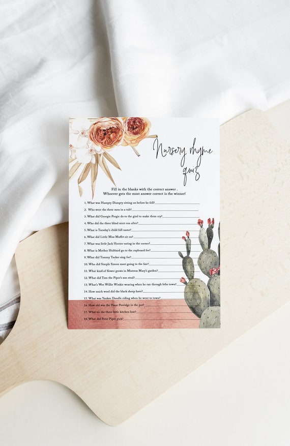 Cactus Nursery Rhyme Quiznursery Rhymes Baby Shower Games - Etsy