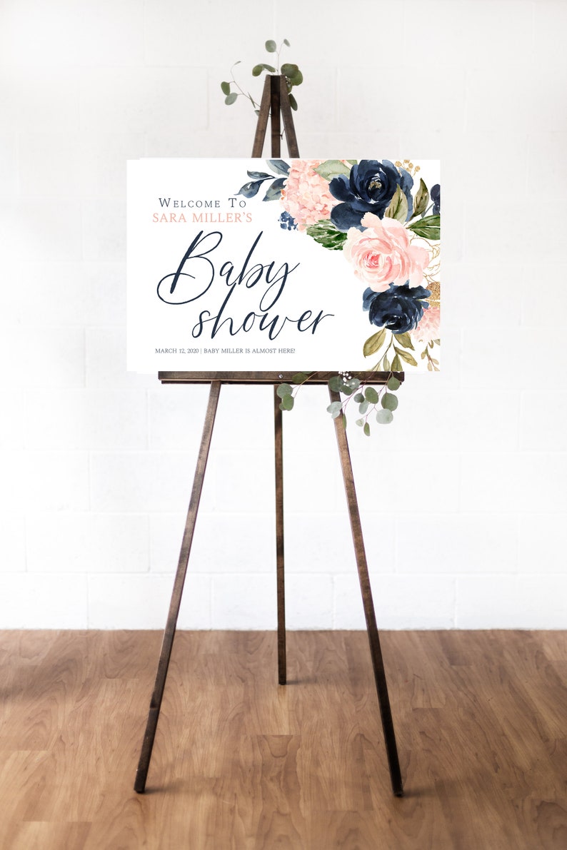 Navy Blush Baby Shower Welcome Sign Template Editable - Etsy