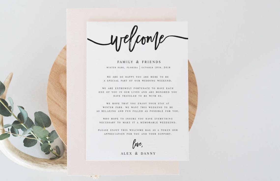 Welcome Wedding Letter Template Welcome Note Template DIY - Etsy