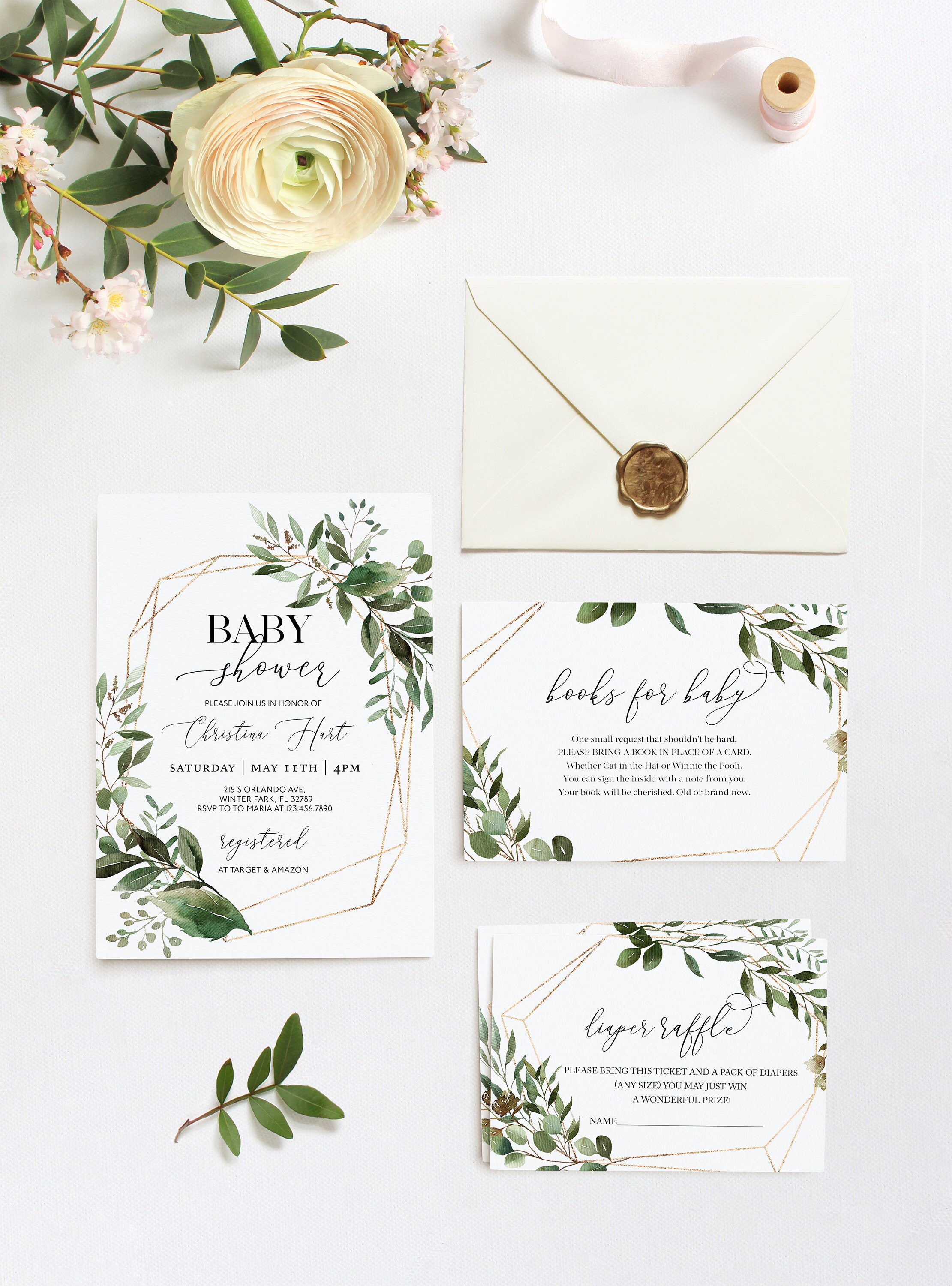 Greenery Baby Shower Invitation Set Baby Shower Invitation | Etsy