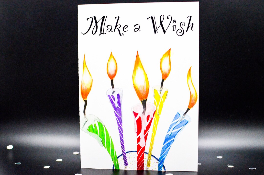 Candle Birthday Card Colorful Birthday Card Make a Wish - Etsy