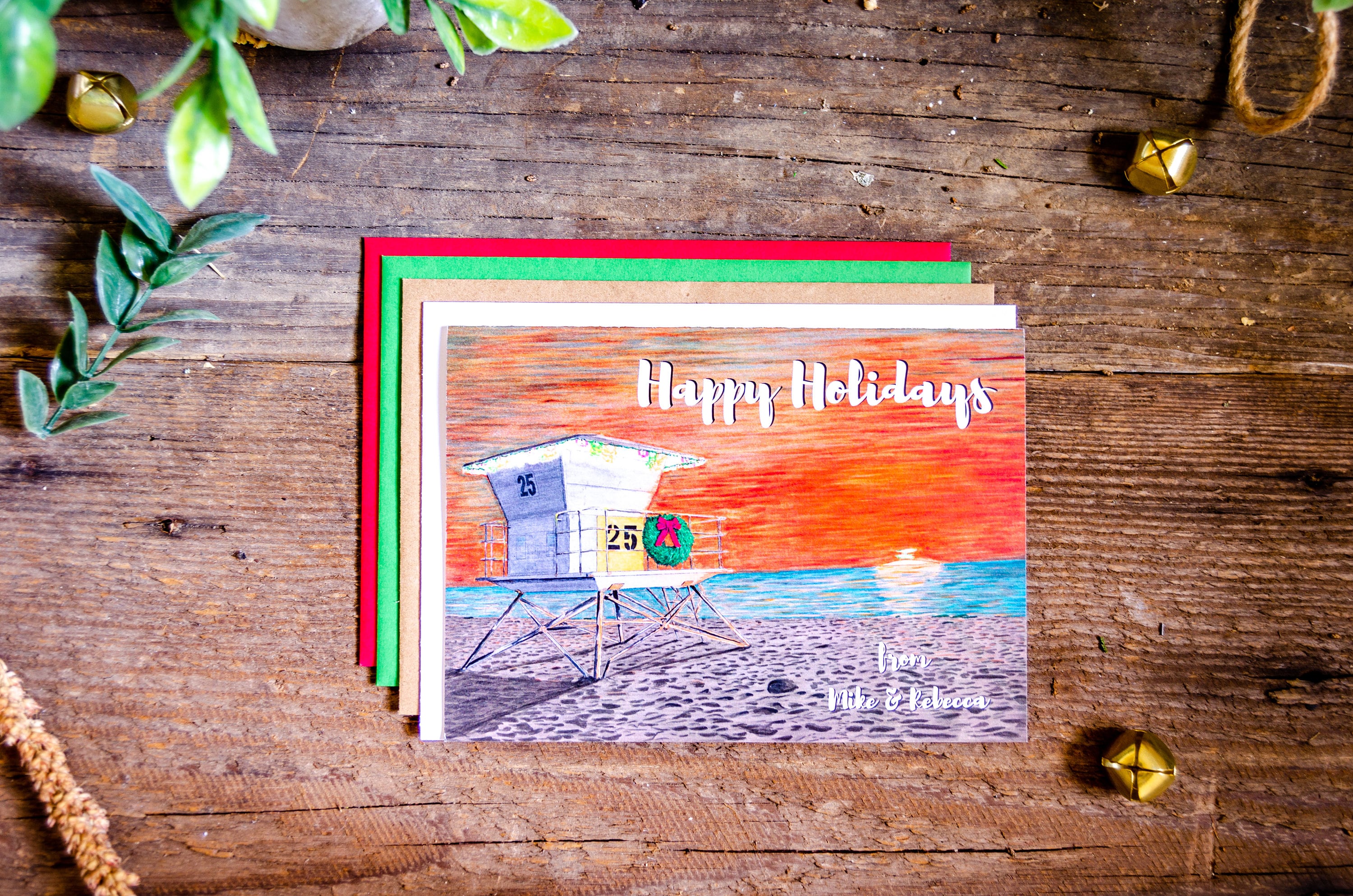 Personalized Beach Sunset Christmas Cards Beach Christmas | Etsy