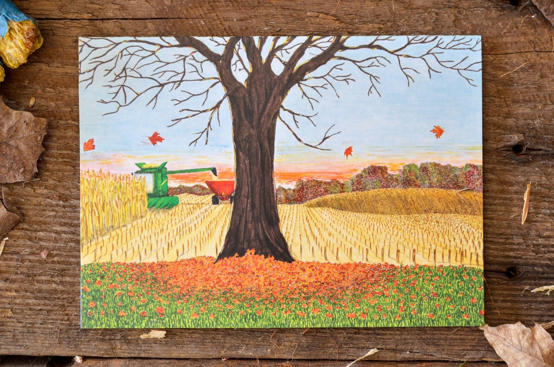 Fall Harvest Farm Greeting Card Fall Sunset Greeting Card Fall Greeting ...