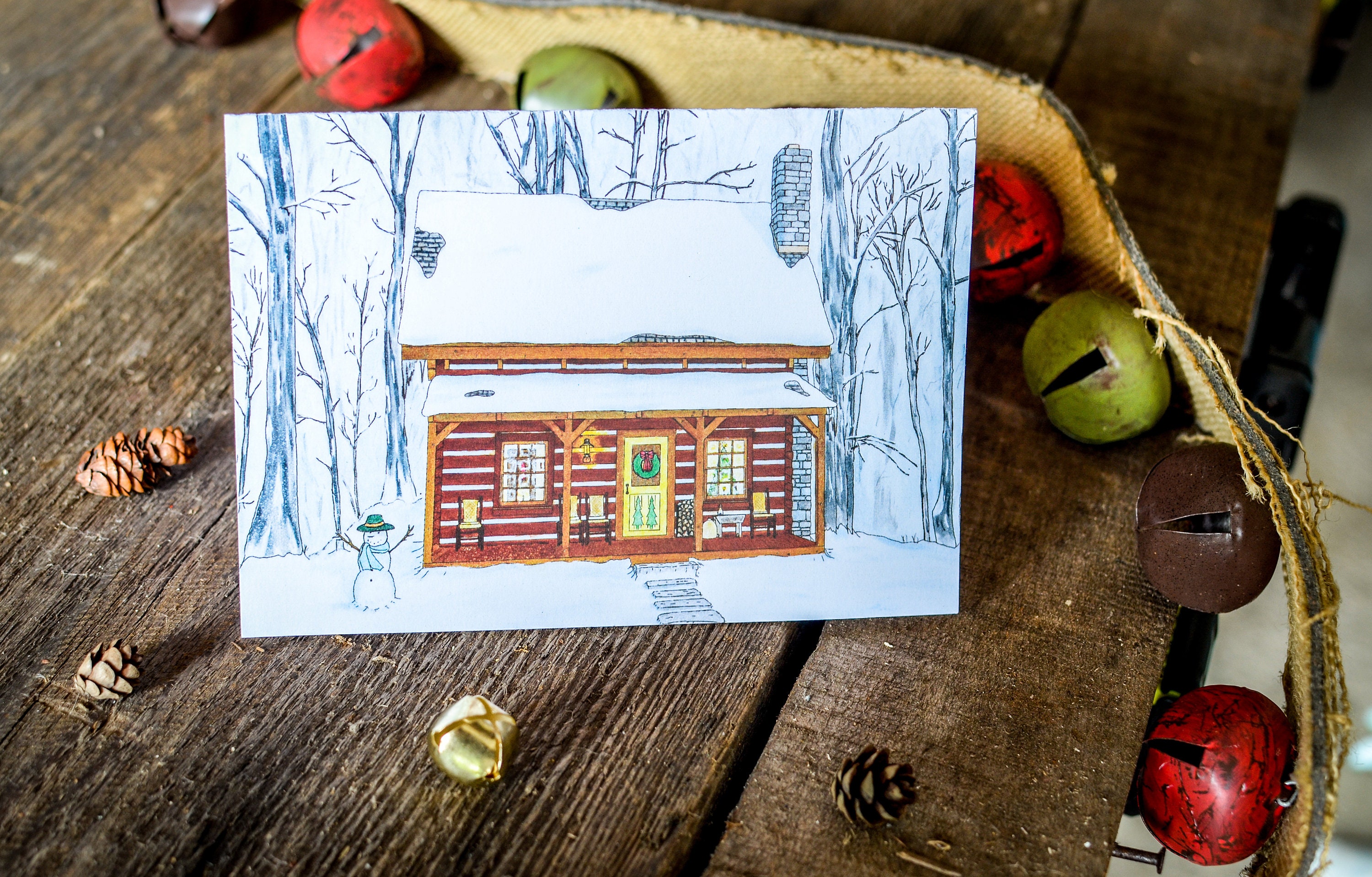 Country Christmas Cabin in the Woods Christmas Card Log - Etsy Singapore