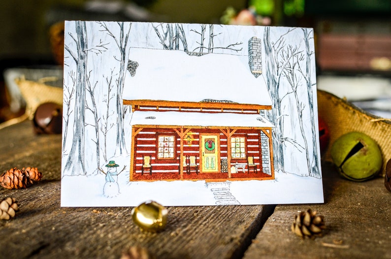 Country Christmas Cabin in the Woods Christmas Card Log - Etsy Singapore