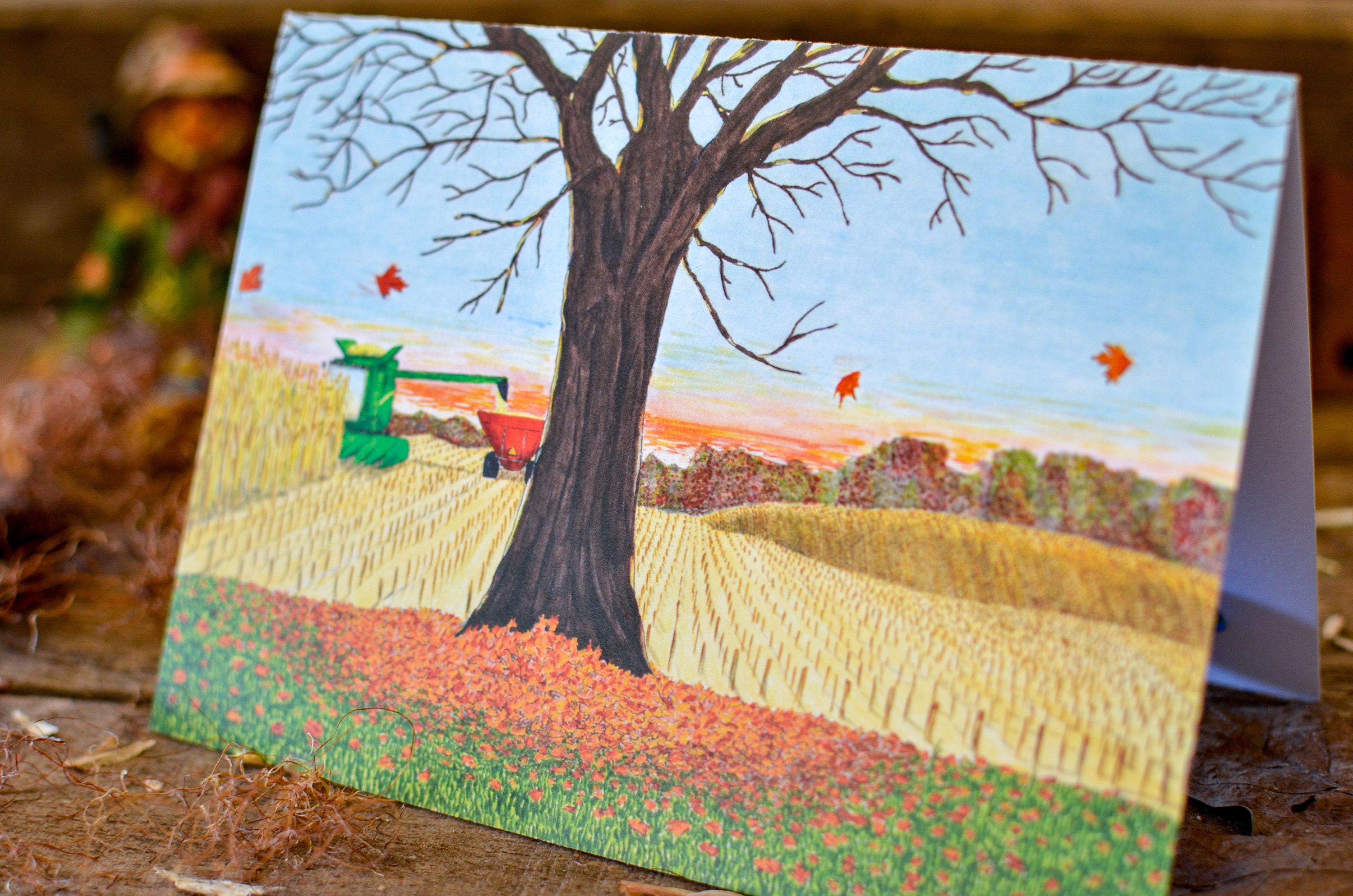 Fall Harvest Farm Greeting Card Fall Sunset Greeting Card | Etsy