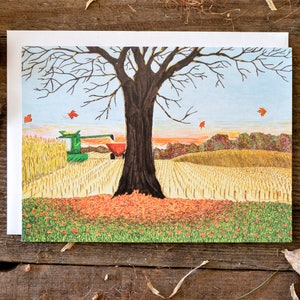 Fall Harvest Farm Greeting Card Fall Sunset Greeting Card Fall Greeting ...