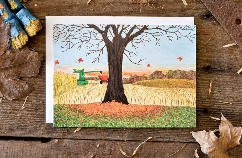 Fall Harvest Farm Greeting Card Fall Sunset Greeting Card - Etsy