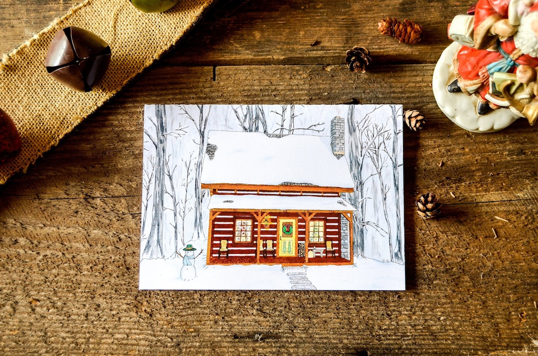 Country Christmas Cabin in the Woods Christmas Card Log Cabin Christmas ...