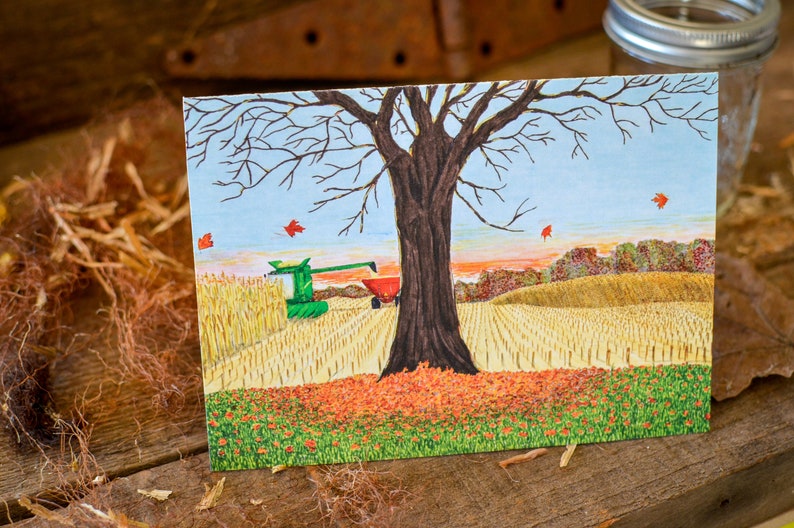 Fall Harvest Farm Greeting Card Fall Sunset Greeting Card | Etsy