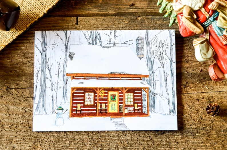 Country Christmas Cabin in the Woods Christmas Card Log - Etsy Singapore