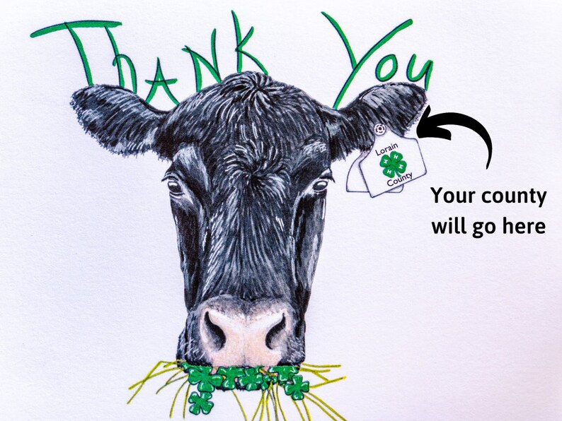 Personalized 4-H Black Angus Cow Thank You Cards C127 | Etsy