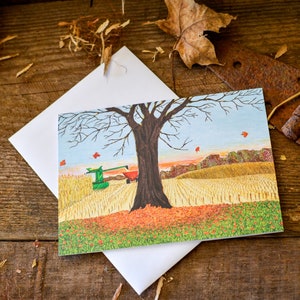 Fall Harvest Farm Greeting Card Fall Sunset Greeting Card Fall Greeting ...
