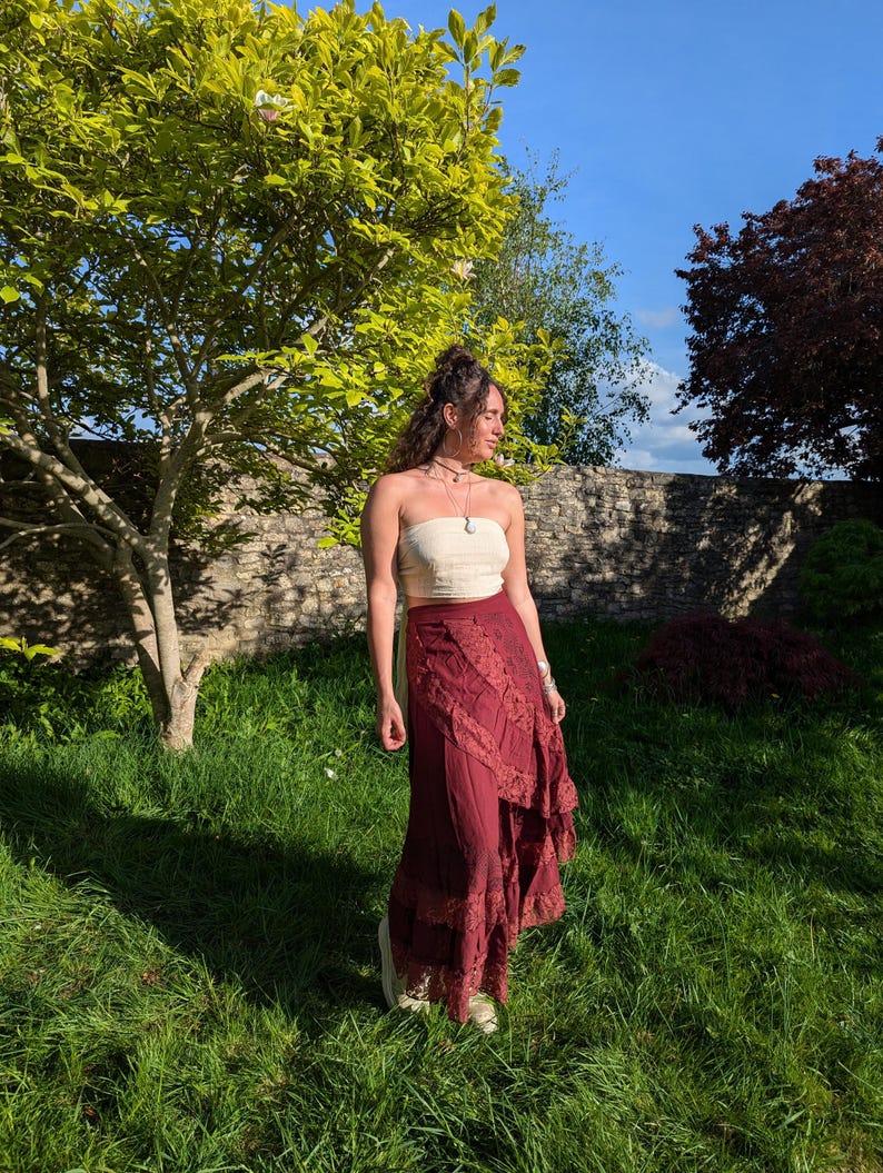 Cotton Block Print Maxi Wrap Ruffle Skirt, Senorita Skirt, Boho Lace ...