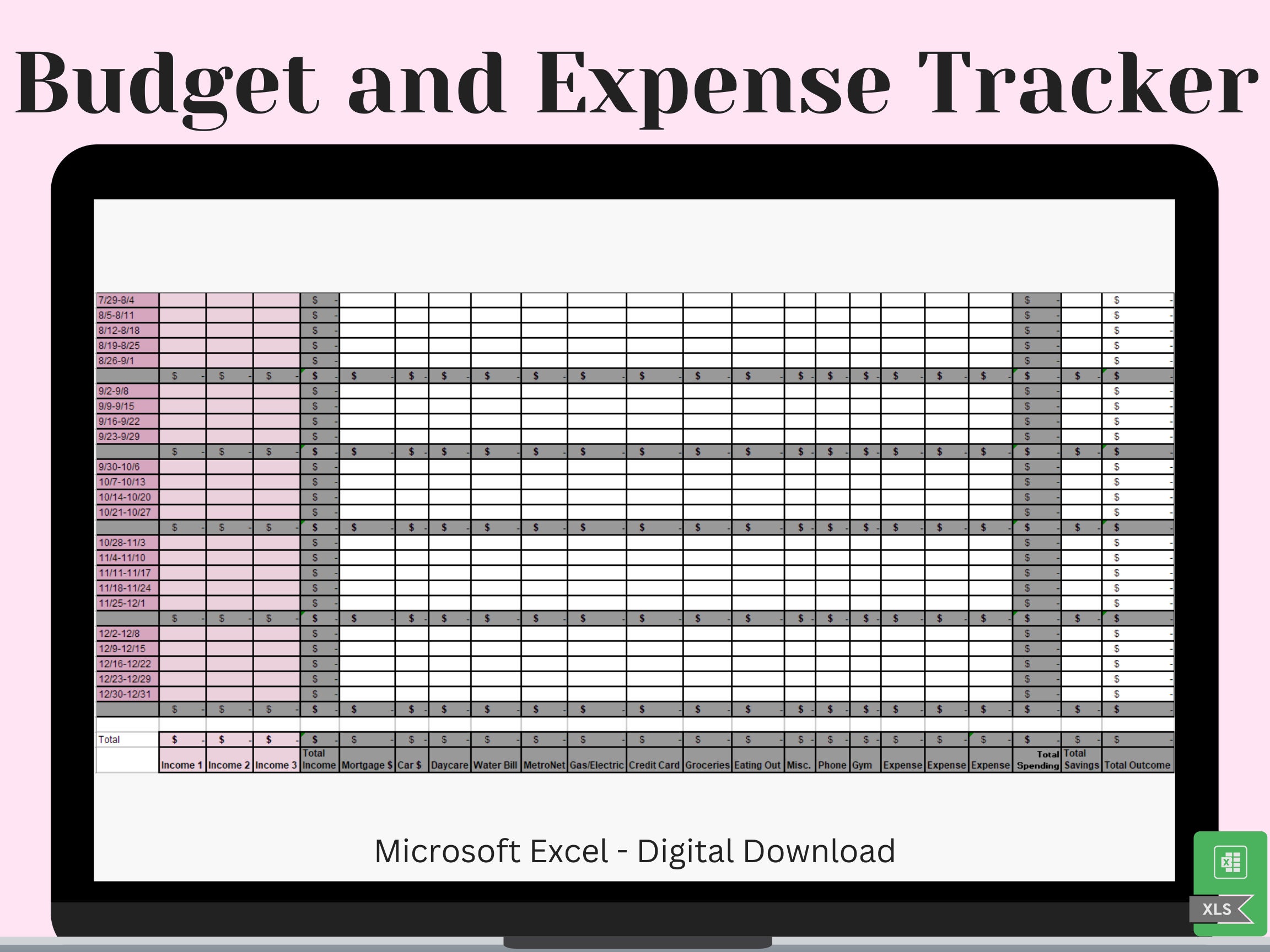 Budget and Expense Tracker, Excel Spreadsheet, Finance, Bookkeeping ...