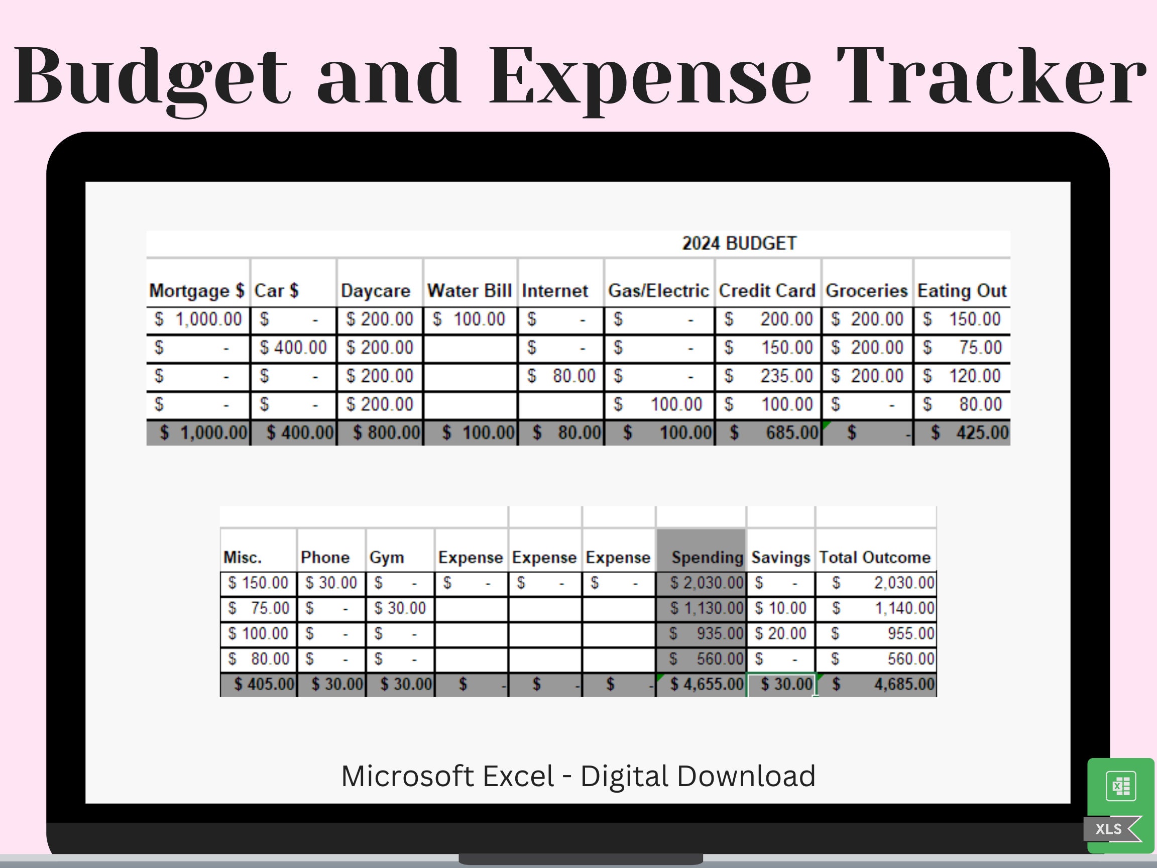 Budget and Expense Tracker, Excel Spreadsheet, Finance, Bookkeeping ...