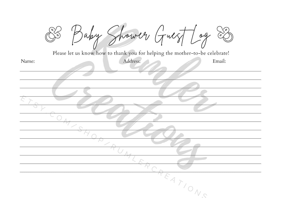 Printable Baby Shower Guest Log, Wedding, Address Book, Digital ...