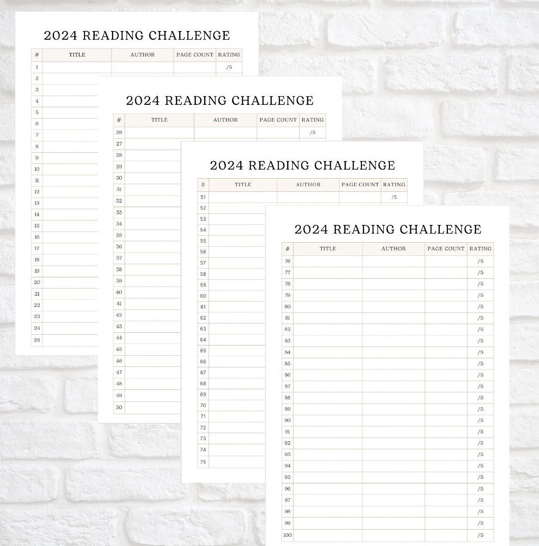 Printable 2024 Reading Challenge Log, 2023, for Adults, for Children ...