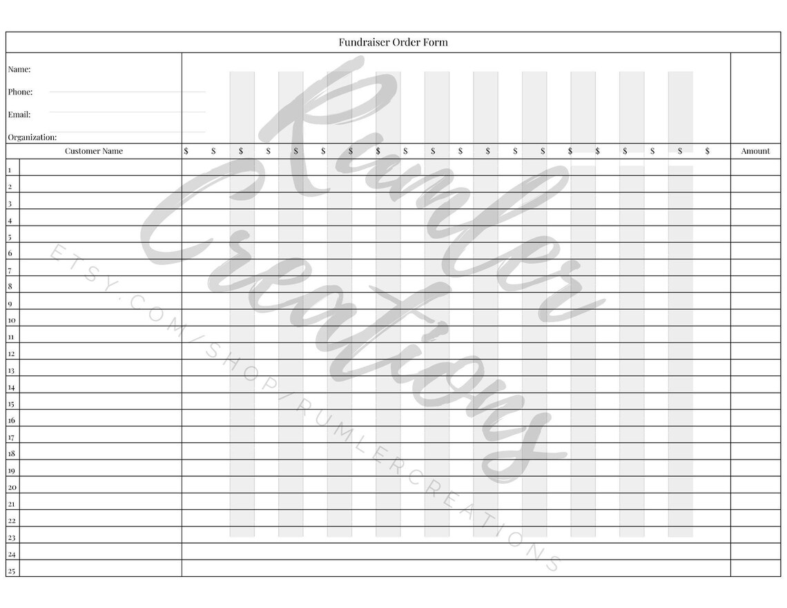 Printable Fundraiser Sign up Sheet, Log, Digital Download - Etsy