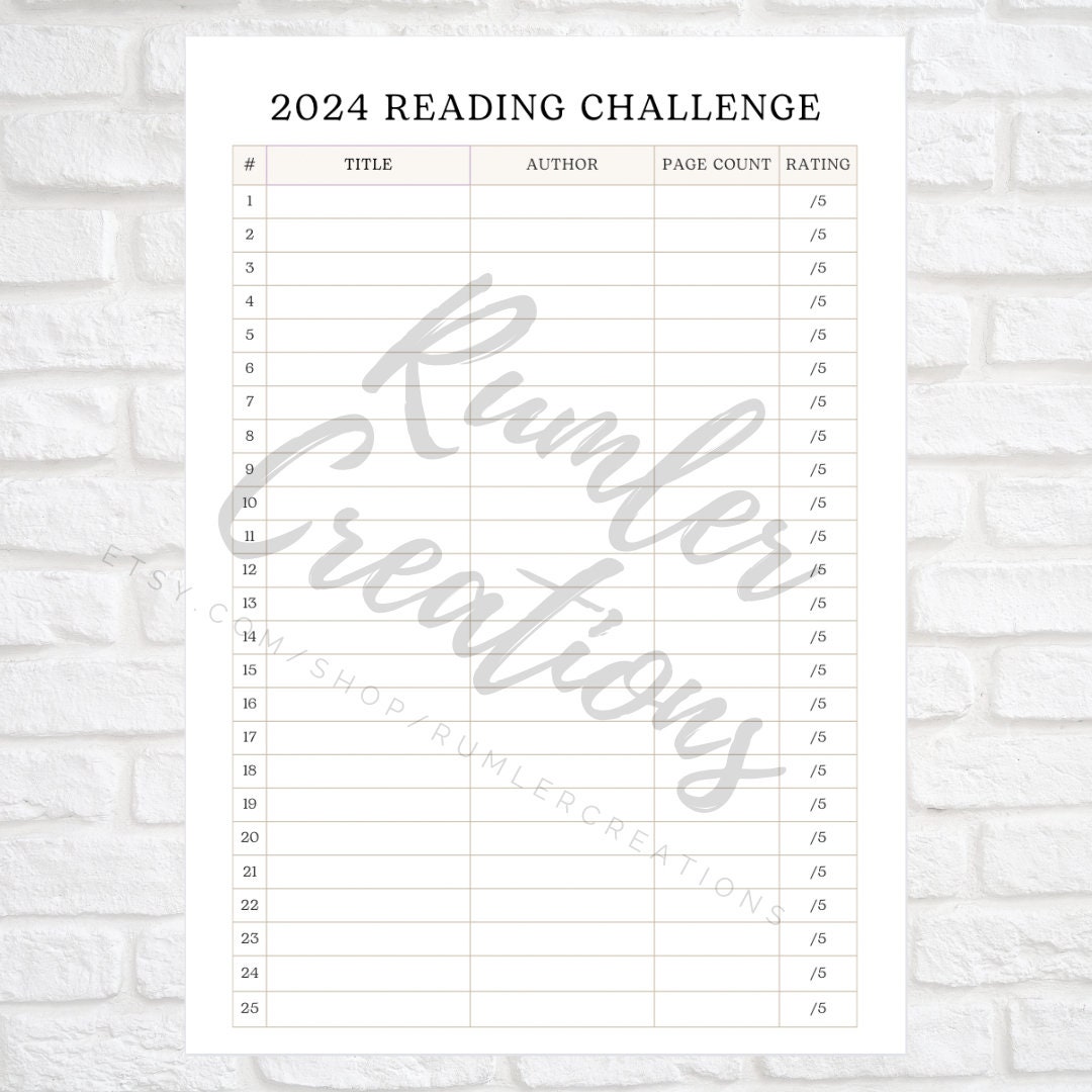 Printable 2024 Reading Challenge Log, 2023, for Adults, for Children ...