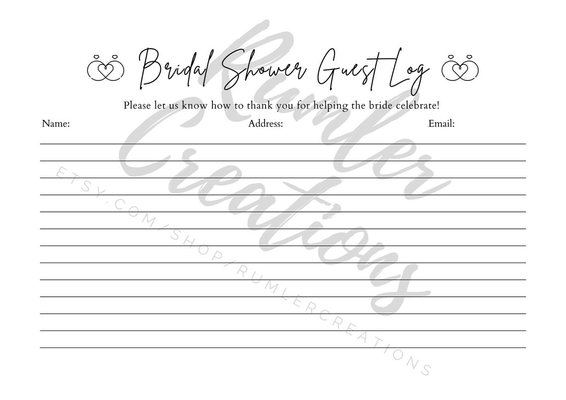 Printable Bridal Shower Guest Log, Wedding, Address Book, Digital ...