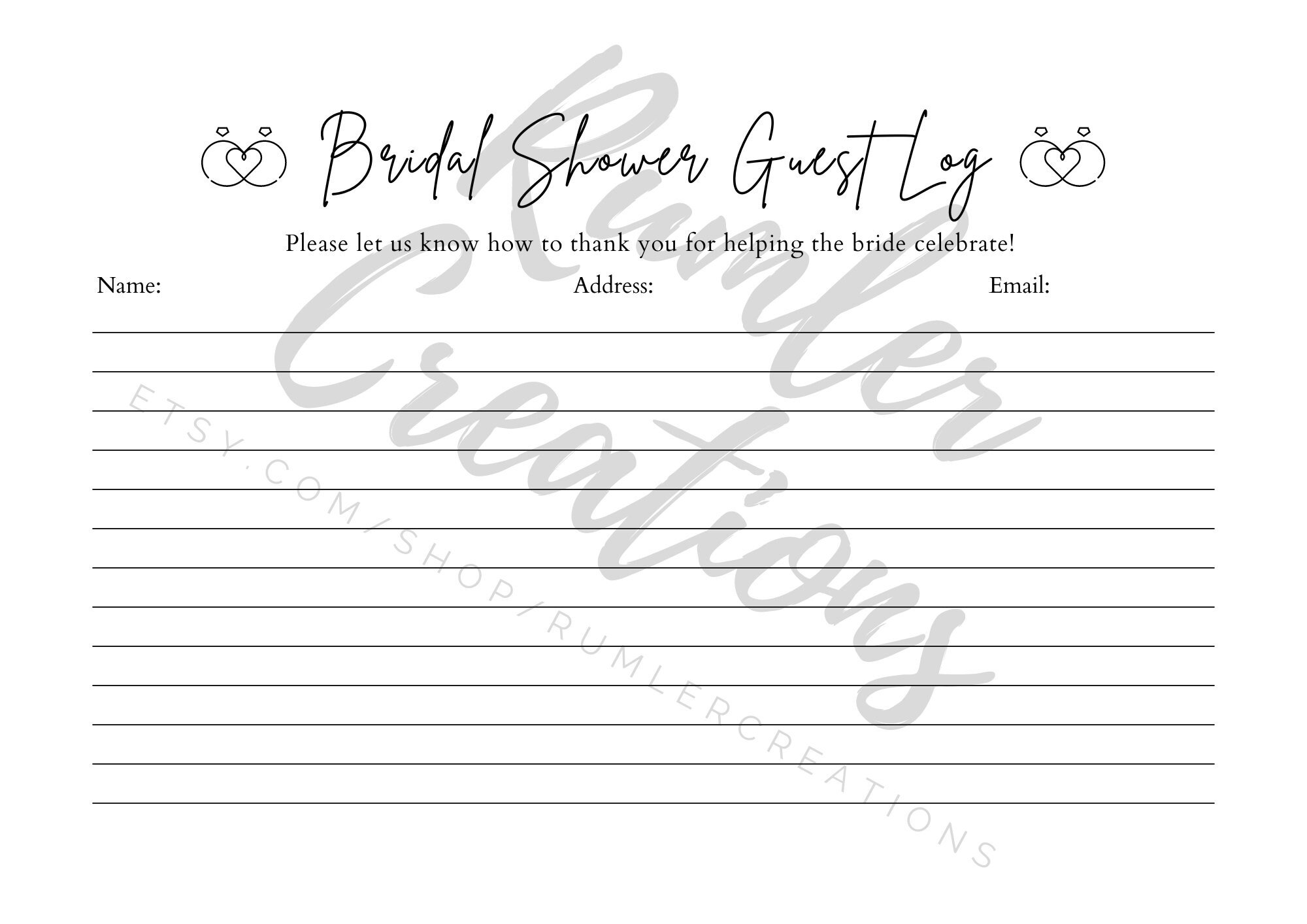 Printable Bridal Shower Guest Log, Wedding, Address Book, Digital ...
