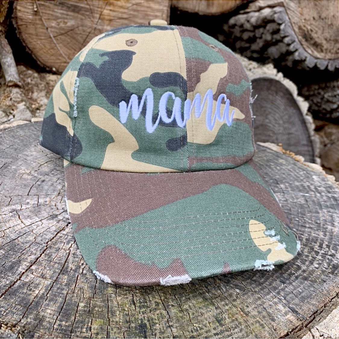 Camo Mama Hat, Distressed Baseball Cap, Mom Hat, Embroidered Womens ...