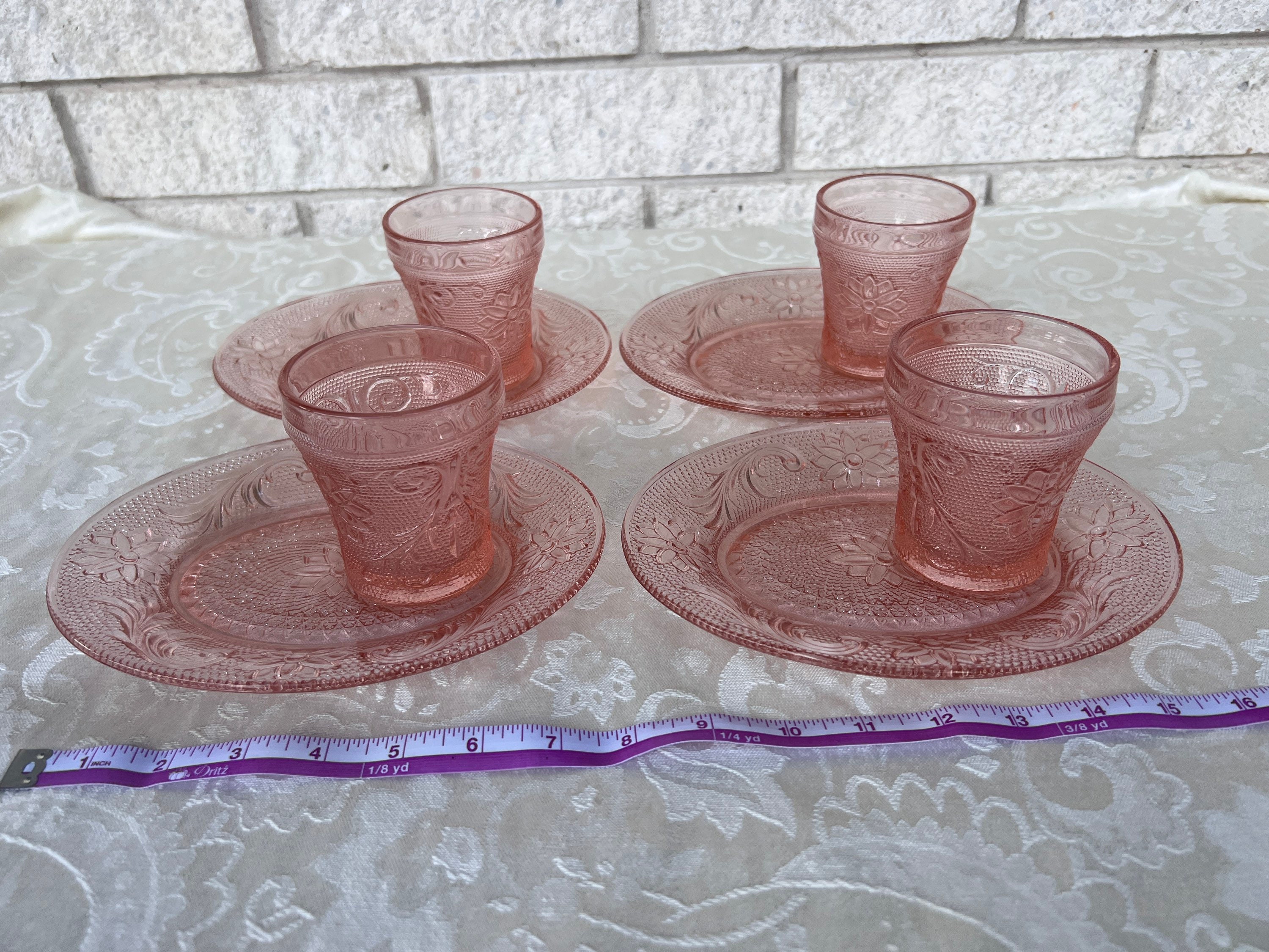 Pink Tiara Glass Dining Set Pink Glass Lantern Tea Light Holder Set