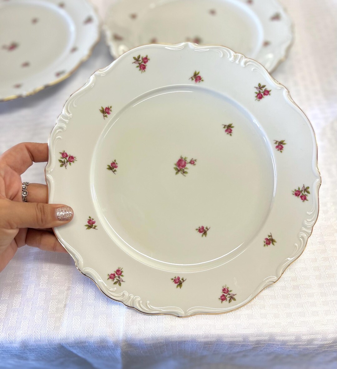 1980s Winterling Bavaria Rosebud Rim Shape Dinner Plates Set Of 4