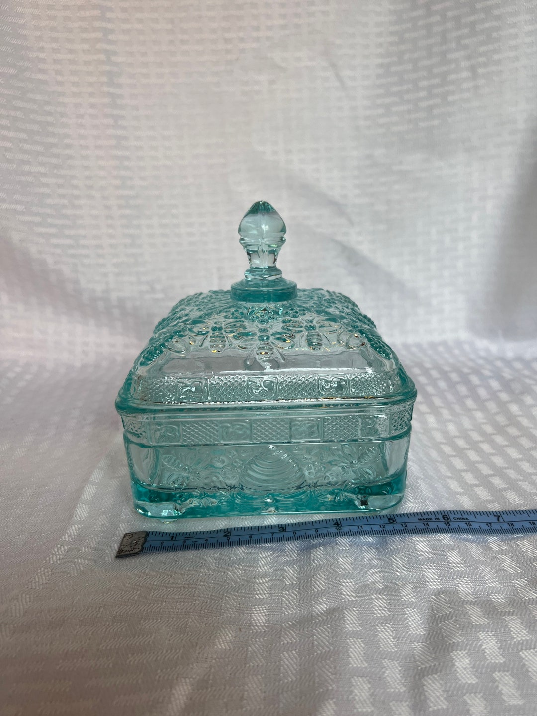 Teal / Aqua Tiara Honey Bee Candy Dish by Indiana Glass Company - Etsy