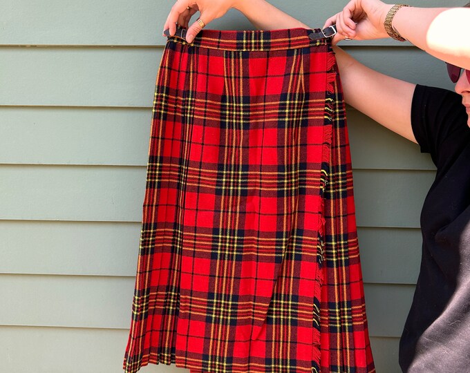 Vintage Swando Plaid Skirt Pleated Skirt Size 14 Made in England Red ...