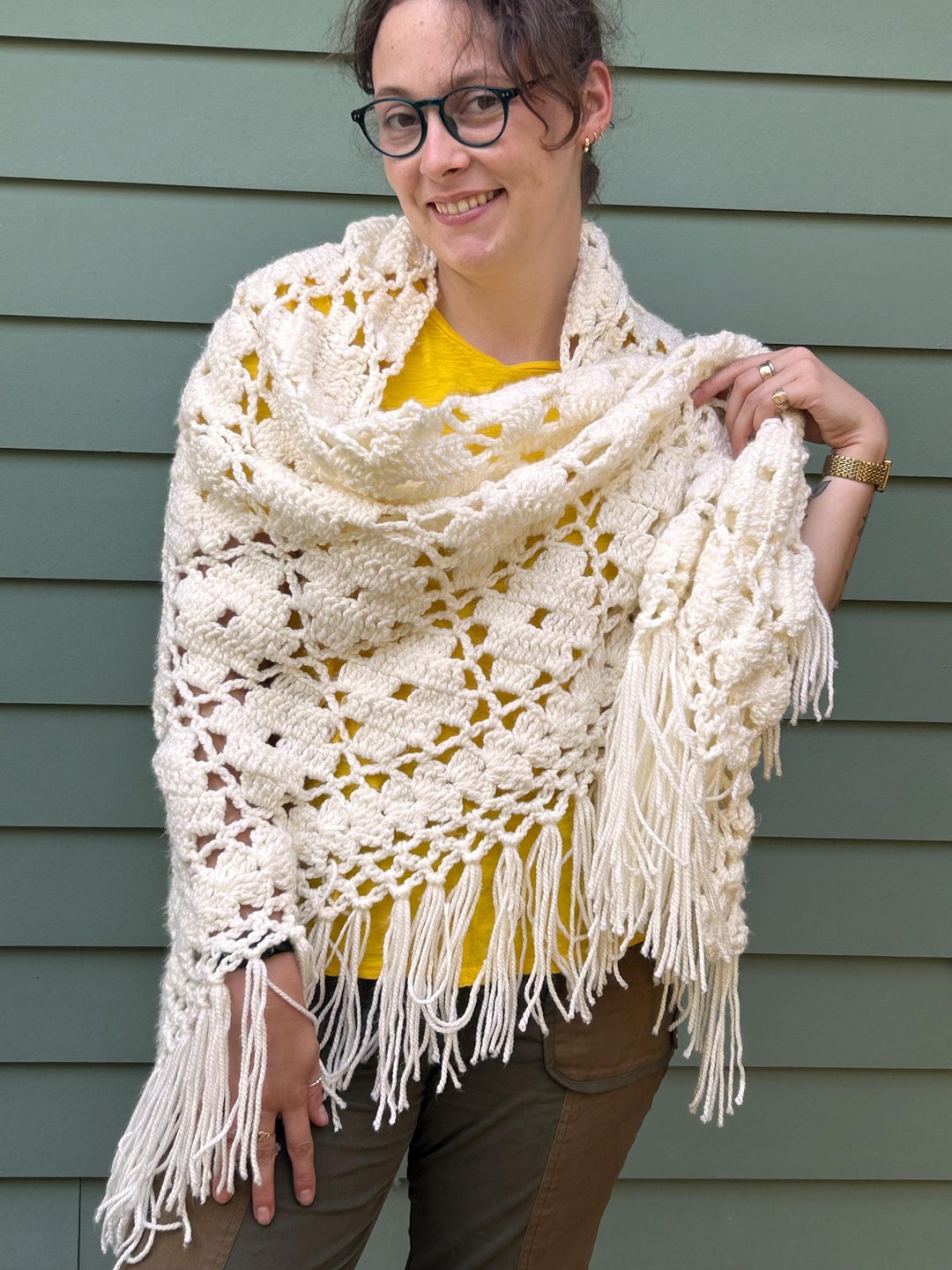 Pretty Vintage Crocheted Shawl Off-white Shawl Vintage Cream Shawl Boho ...