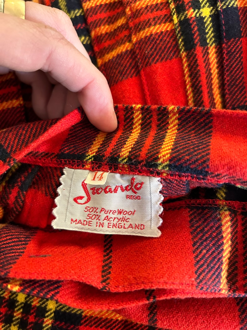 Vintage Swando Plaid Skirt Pleated Skirt Size 14 Made in England Red ...