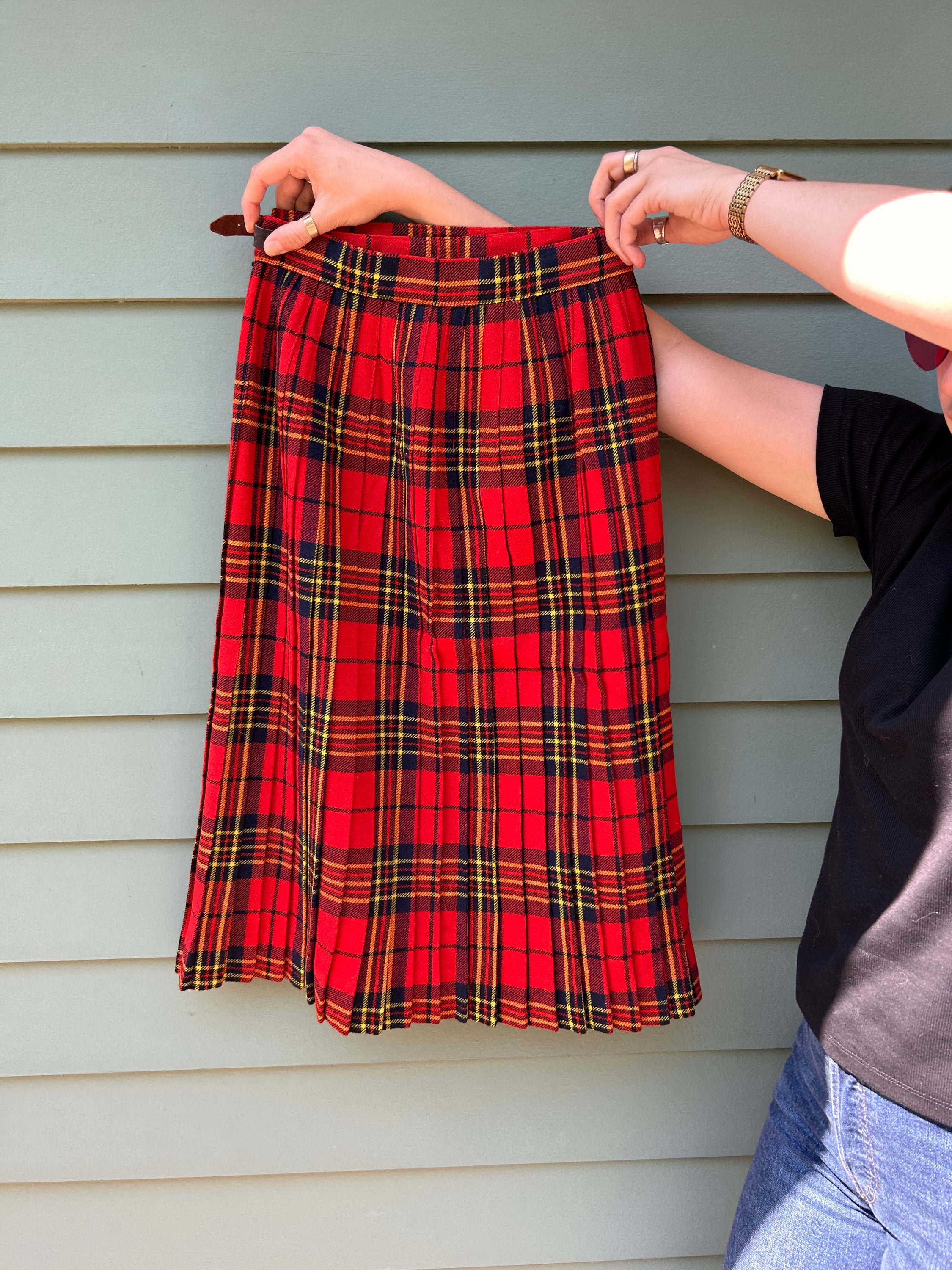 Vintage Swando Plaid Skirt Pleated Skirt Size 14 Made in England Red ...