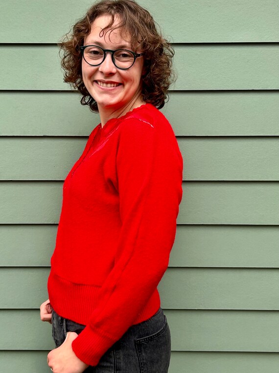 Vintage 80s Embellished Red Sweater 1980s Red Sweater… - Gem